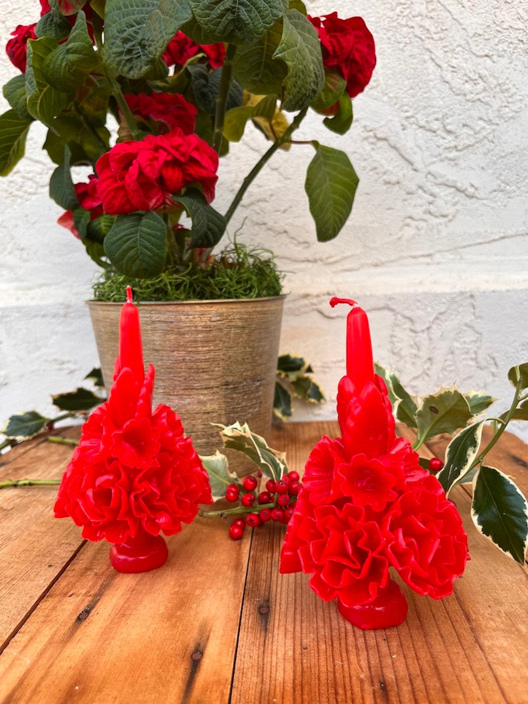 5" Set of 2 - Red Candles - Floral - Boho Luxe Table Scape - Home ...