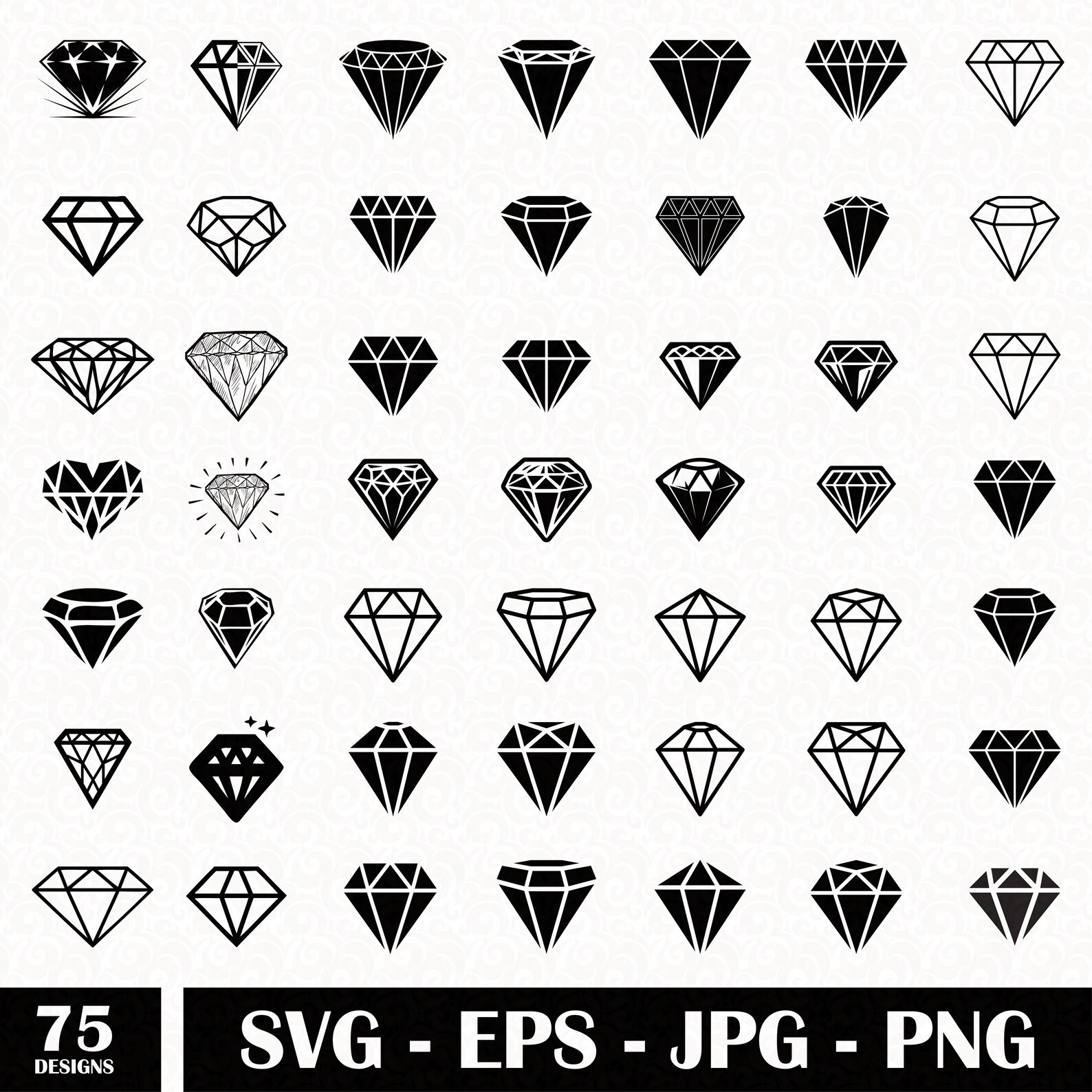 Crystal Diamond Svg Bundles, Diamond PNG Bundles, Diamond Clipart ...