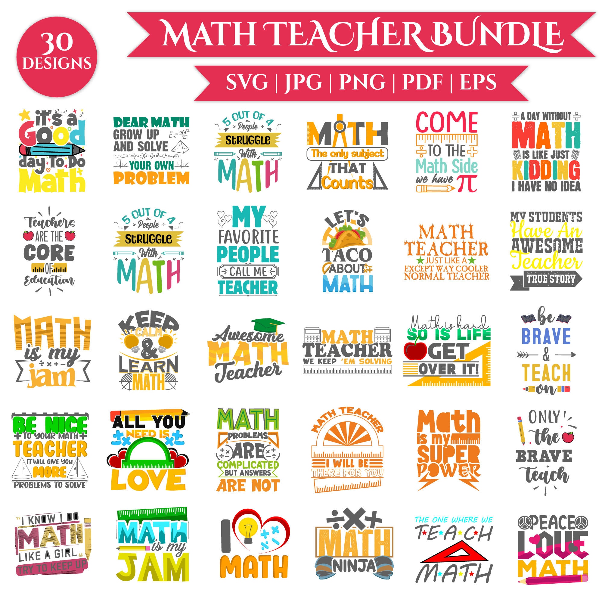 Cute Math Teacher SVG PNG Bundle, Math Teacher Shirt Svg,teacher Svg ...