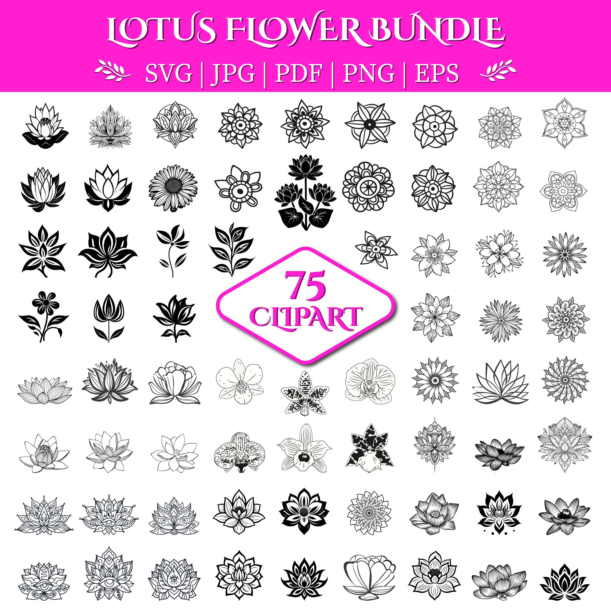 Lotus Flower Svg, Flower Svg Bundles, 75 Lotus Flower Designs ...