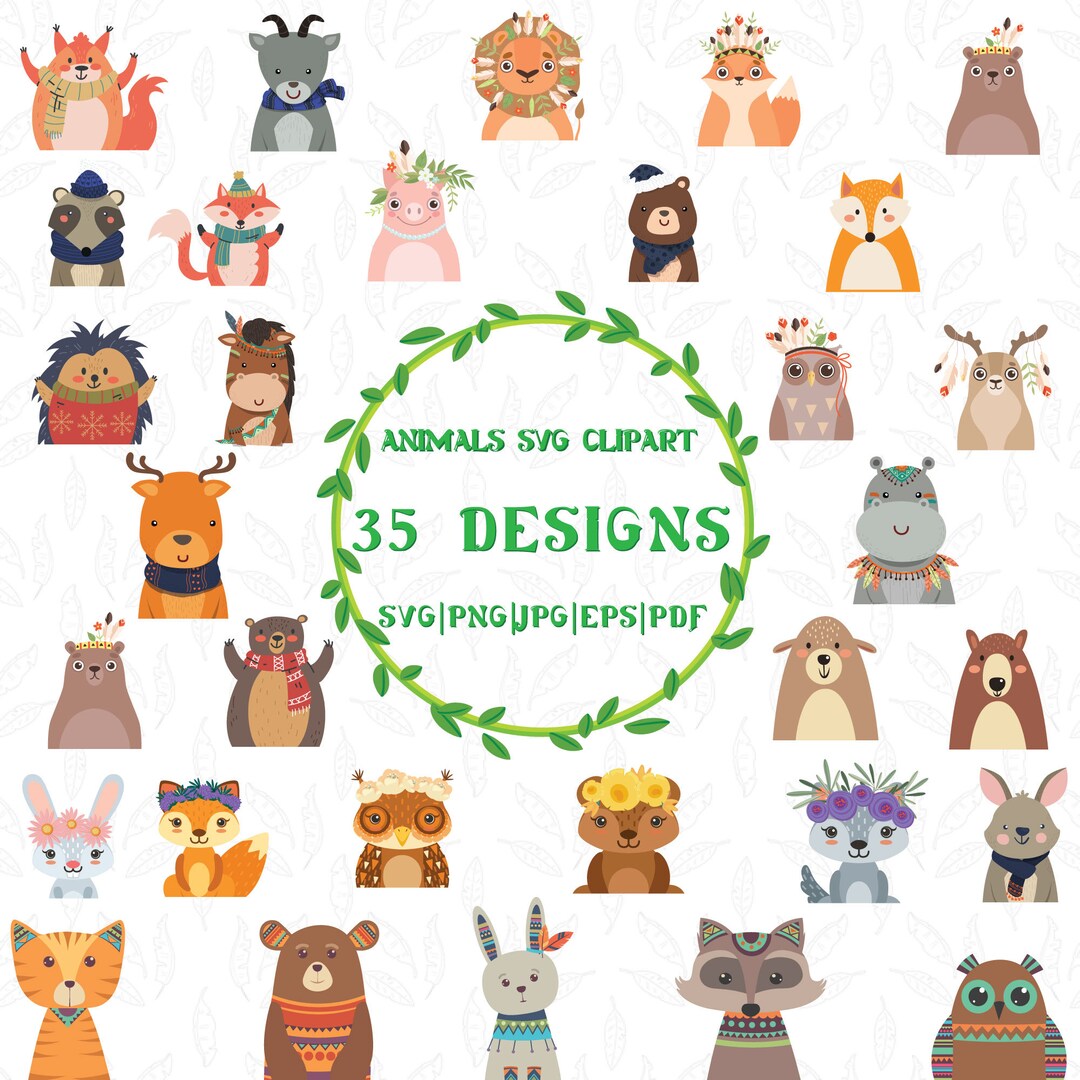 Boho Animal Svg Bundles, Cartoon Animal Svg Bundles, Animal Bundles ...