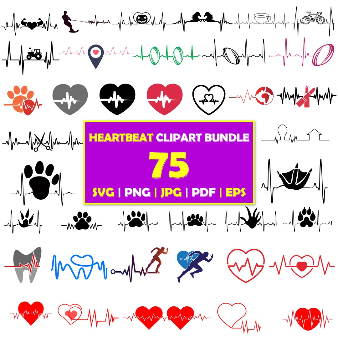 Heartbeat Svg Bundles, Heart Pulse Svg Bundles, 75 Heartbeat Clipart ...