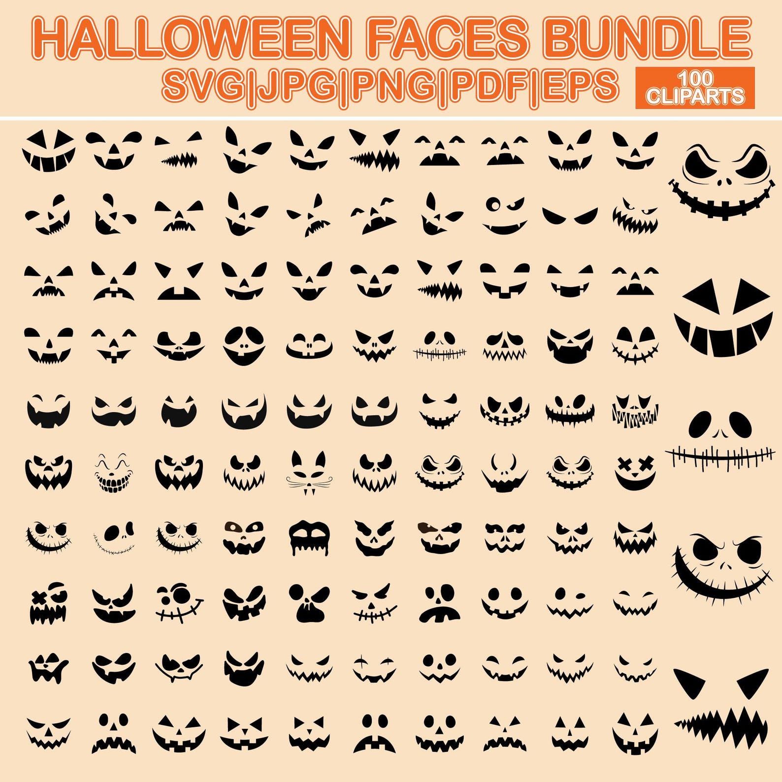 Halloween Event Faces Svg Bundles, Pumkin Face Svg, Festive Faces Svg ...