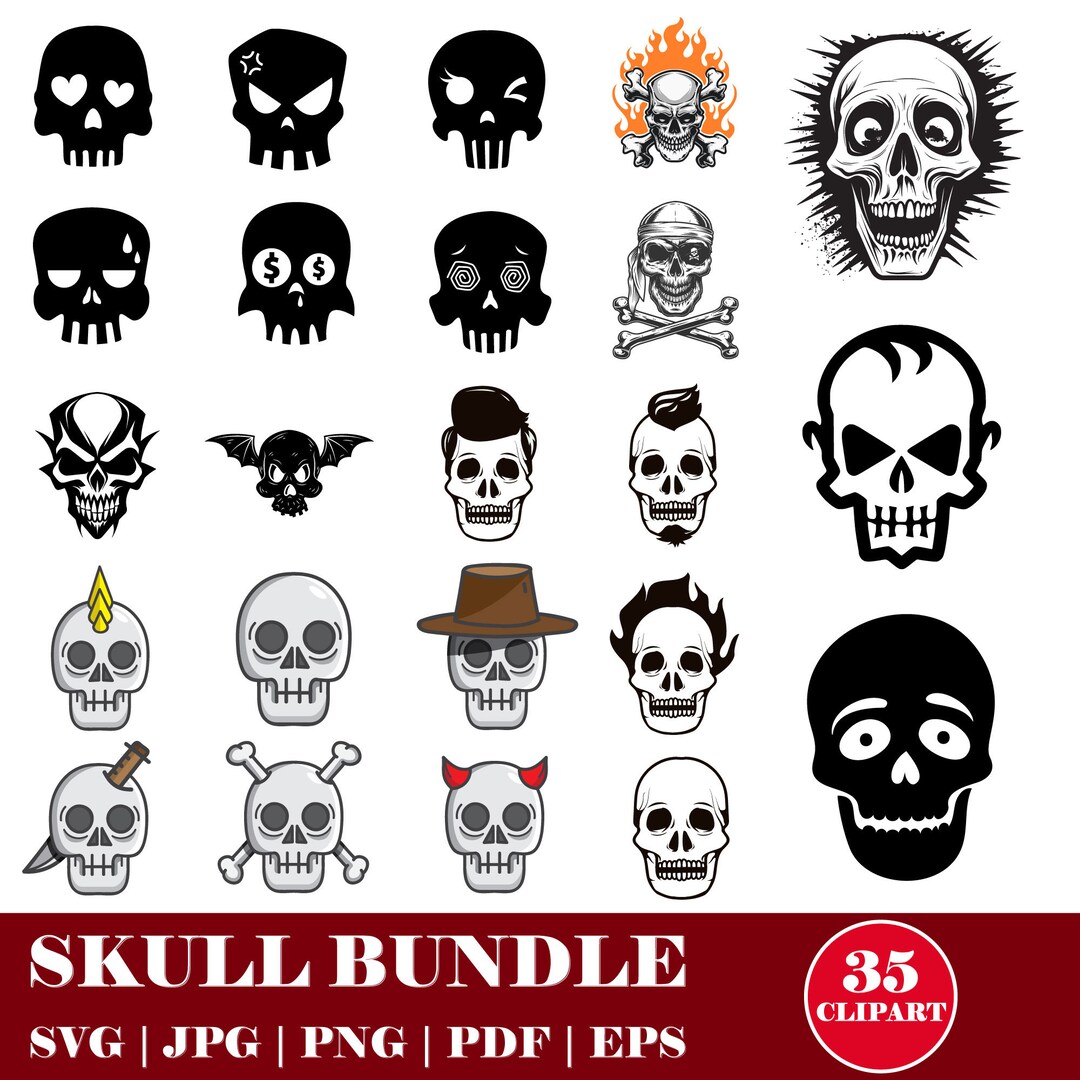 35 Skull Svg Bundles, Skull Vector, Skill Clipart, Skill Silhouette ...