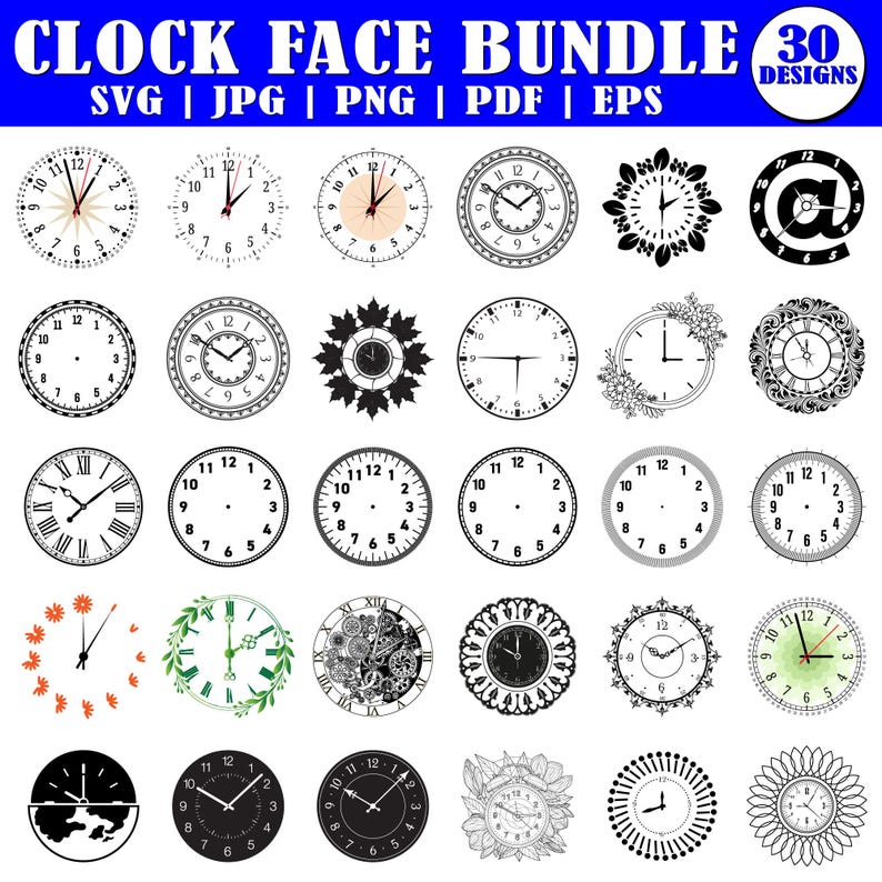 Wall Clock Face Svg Bundles, Clock PNG Files, Clock Face Clipart, Clock ...