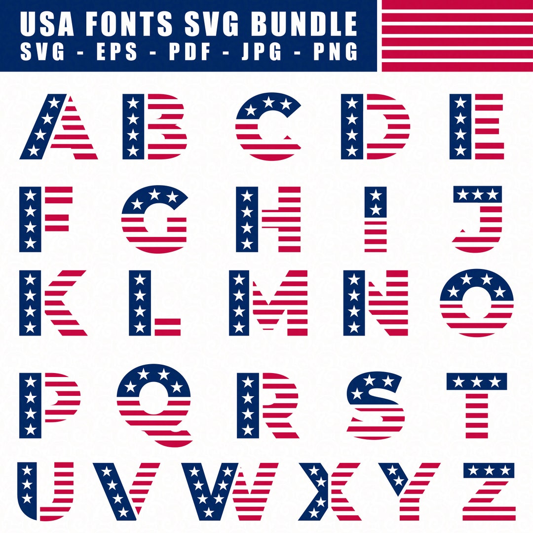 USA Flag Alphabet Svg Bundles, Usa Alphabet Png, Usa Flag Doodle, USA ...