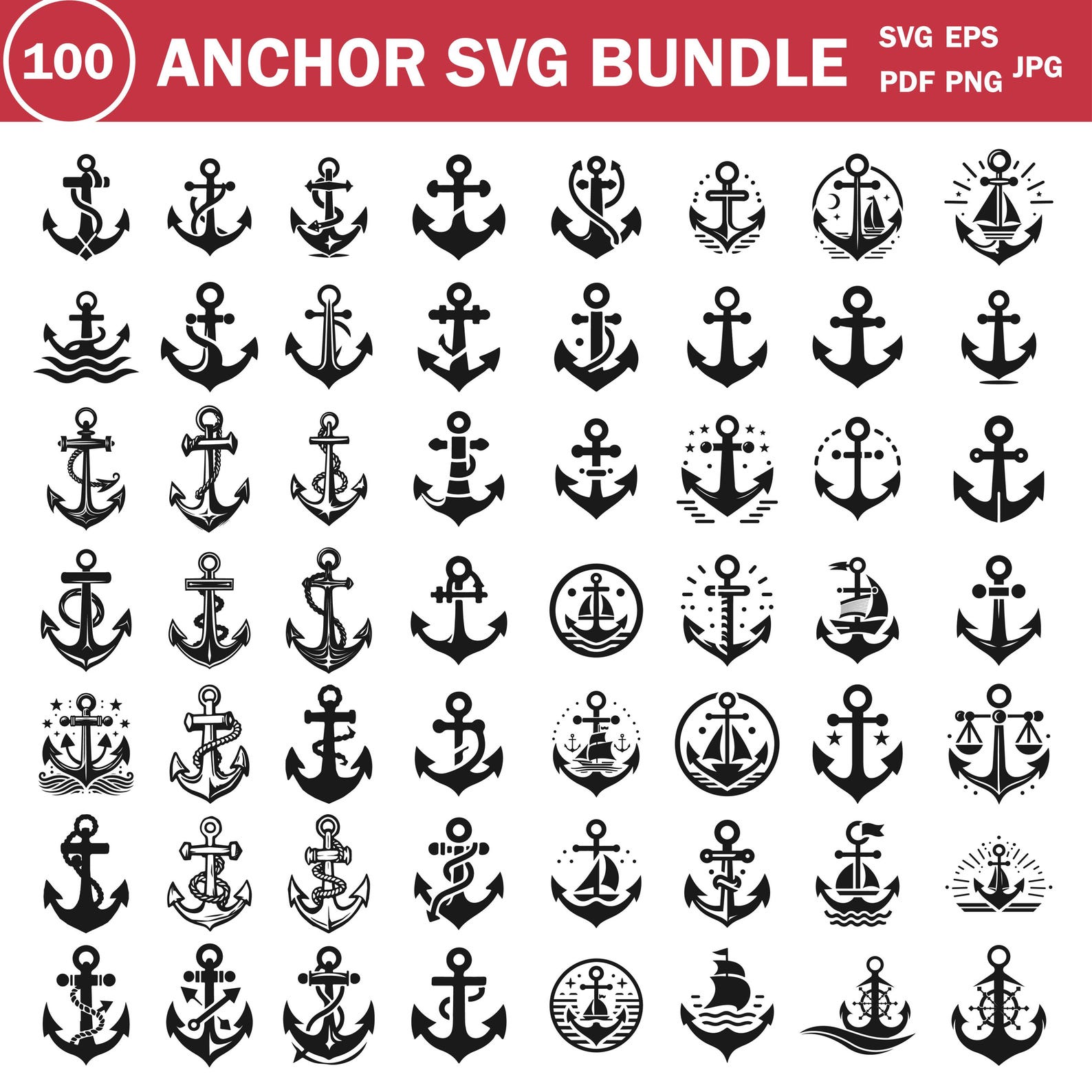 Cute Anchor Svg Bundles, Anchor Frame Svg, Anchor Clipart, Split Anchor ...