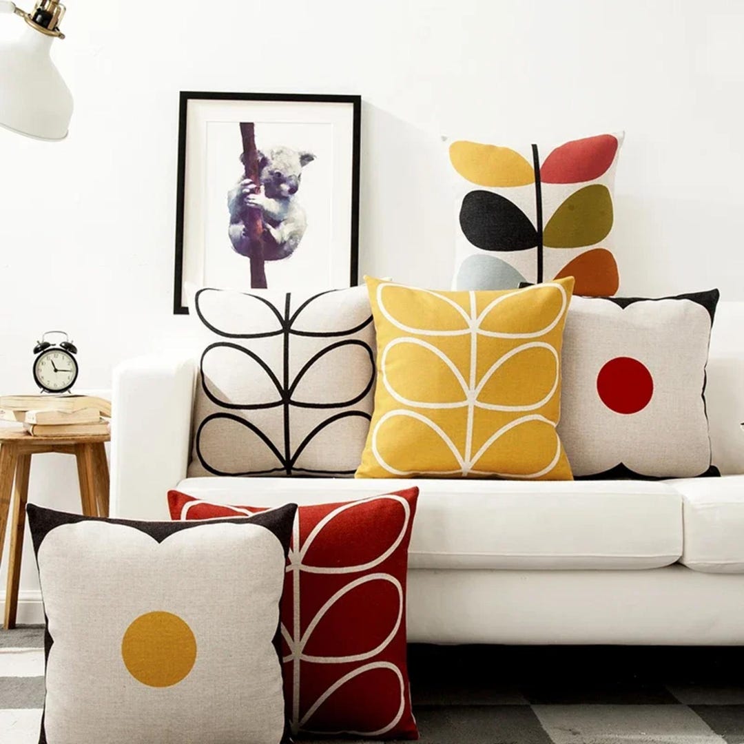 Cotton Linen Scandinavian Style Linear Stem Cushion Covers , 5 Pattern ...