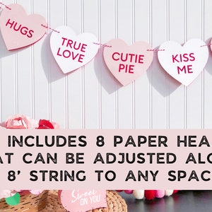Paper Candy Heart Garland, Valentine’s Day Conversation Hearts Banner ...