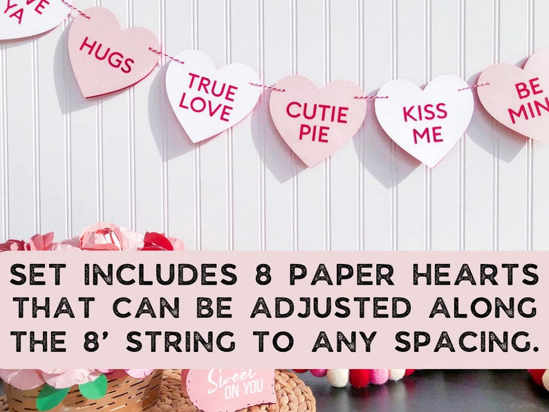Paper Candy Heart Garland Valentines Day Conversation Hearts - Etsy