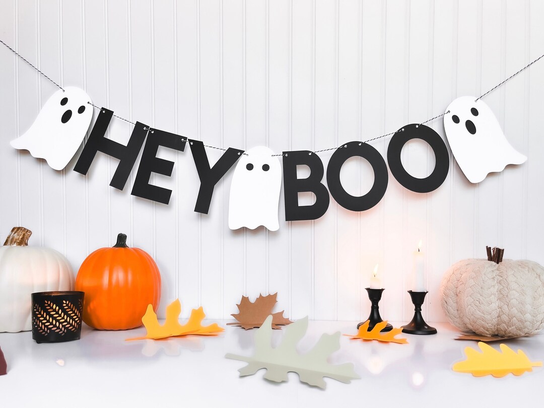 Hey Boo Paper Ghosts Banner, Cute Halloween Ghost Garland, Halloween ...