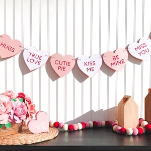 Paper Candy Heart Garland, Valentine’s Day Conversation Hearts Banner ...