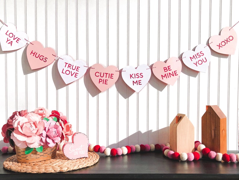 Paper Candy Heart Garland Valentines Day Conversation Hearts - Etsy