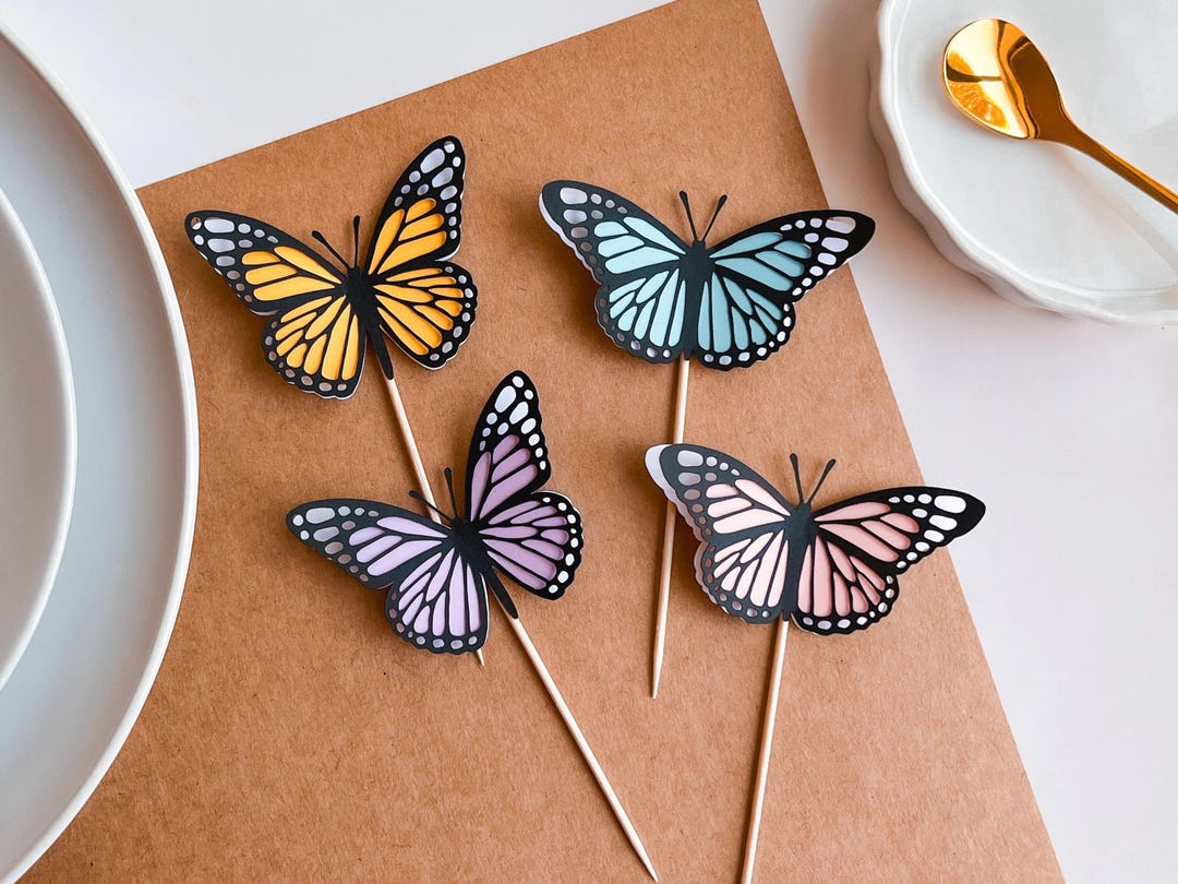 12 Paper Butterfly Cupcake Toppers, Pastel Butterflies Cake Topper ...