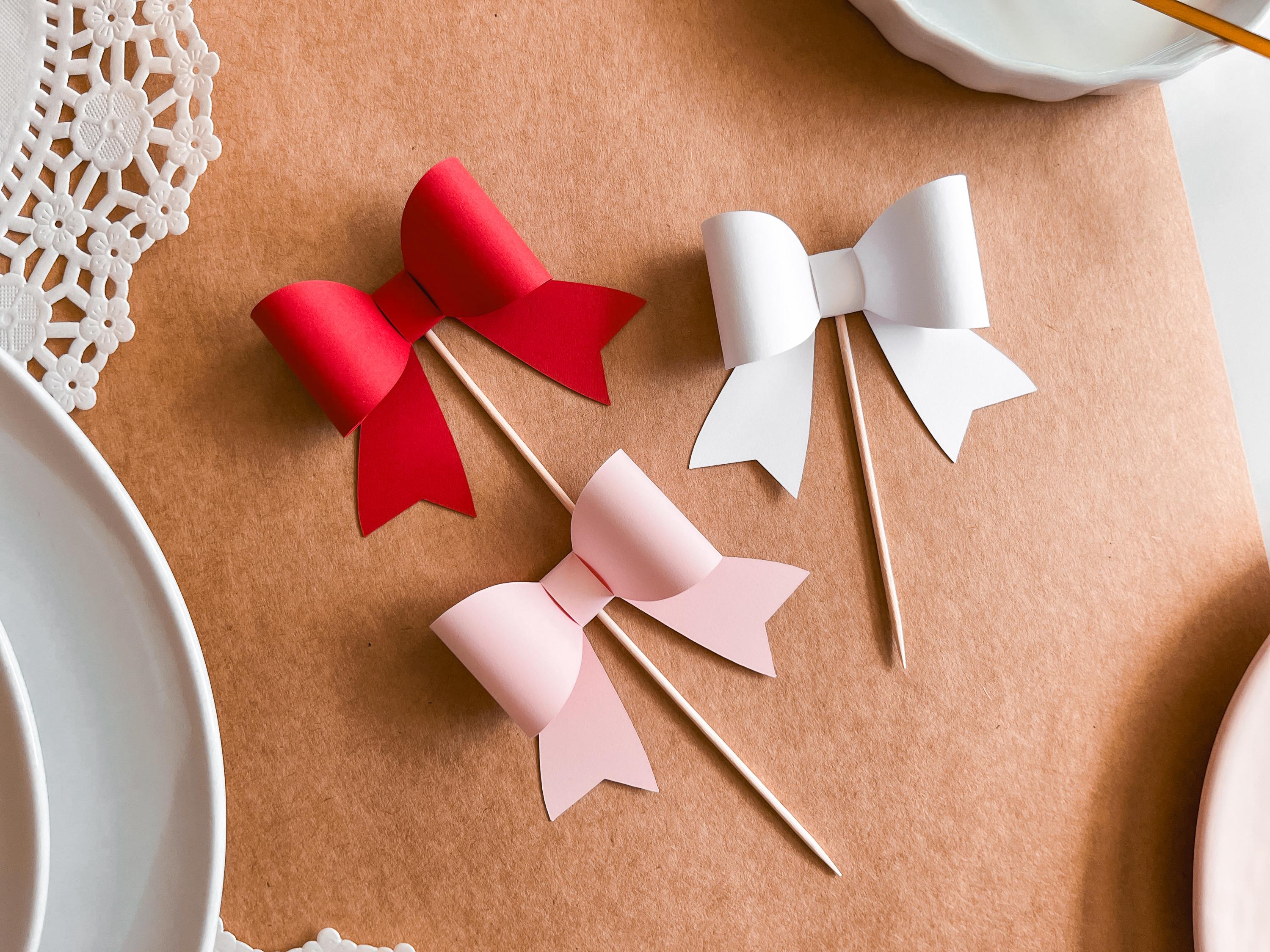 Valentine’s Day Cupcake Topper Bows, Ribbon Cake Toppers, Galentines ...