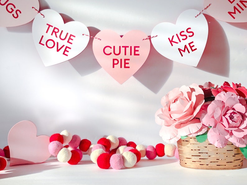 Paper Candy Heart Garland Valentines Day Conversation Hearts - Etsy