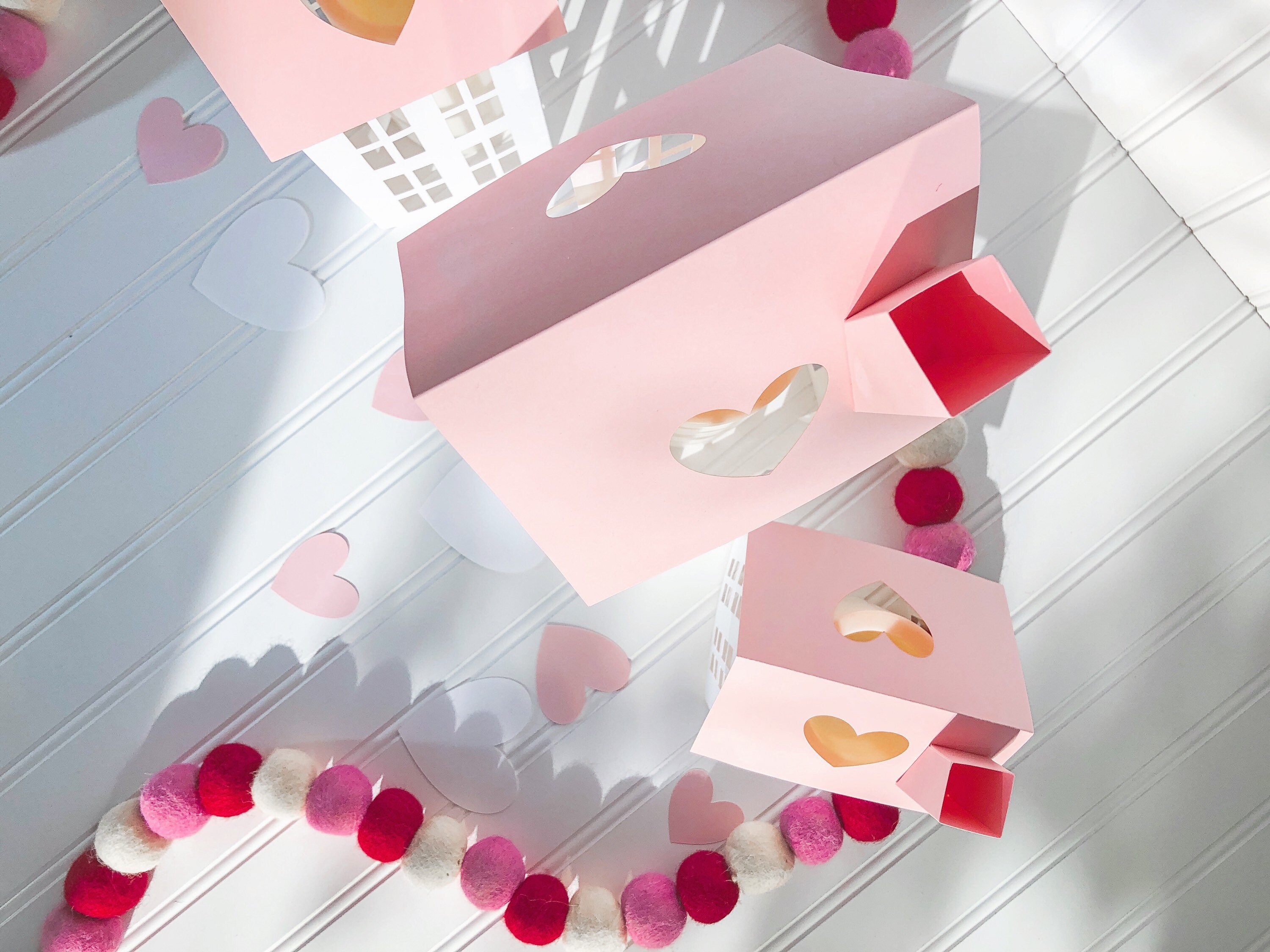 DIY Paper House Village Valentines Day Decoration Set Pink | Etsy