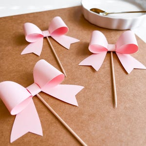 Pink Bow Cupcake Toppers Set of 12, Ribbon Cake Topper, Baby in Bloom ...