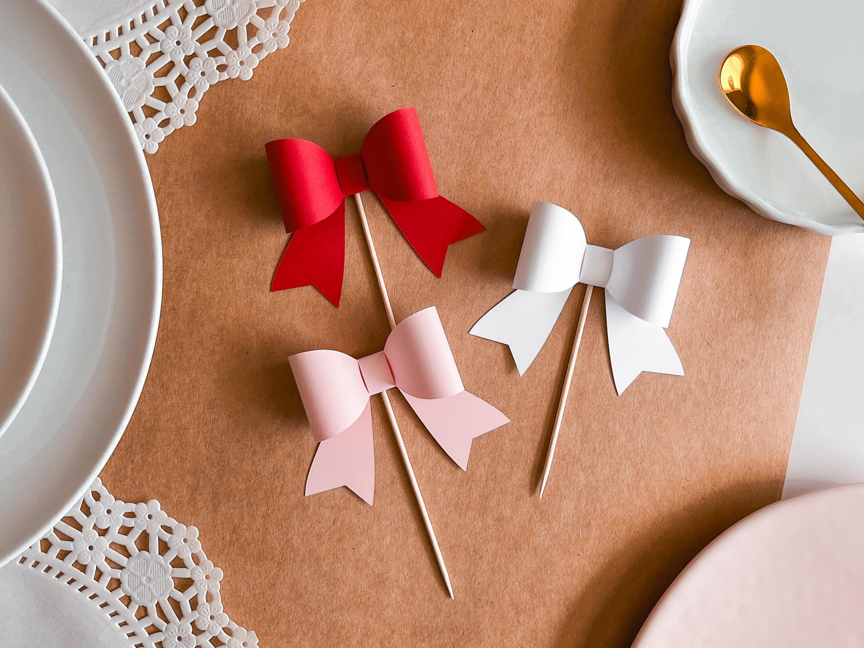 Valentine’s Day Cupcake Topper Bows, Ribbon Cake Toppers, Galentines ...