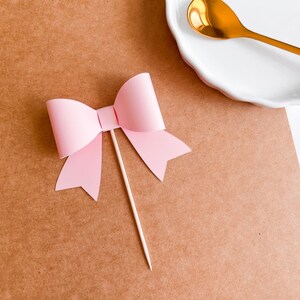Pink Bow Cupcake Toppers Set of 12, Ribbon Cake Topper, Baby in Bloom ...