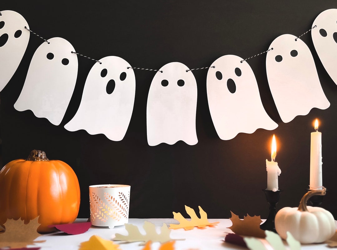 Paper Ghosts Banner, Fall Halloween Ghost Garland, Halloween Birthday ...
