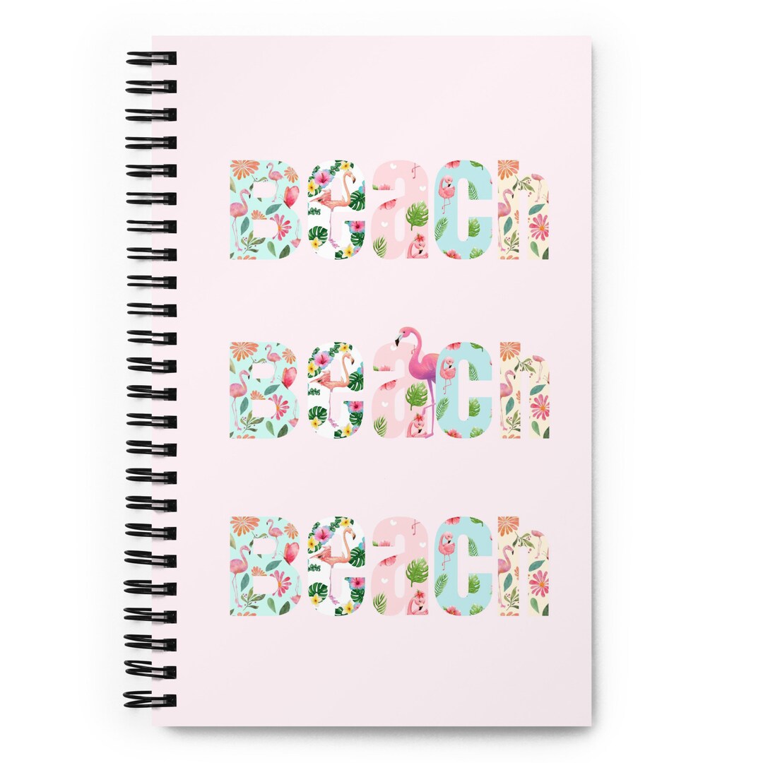 Flamingo Beach Notebook, Pretty Spiral Notebook, Dotted Notebook ...