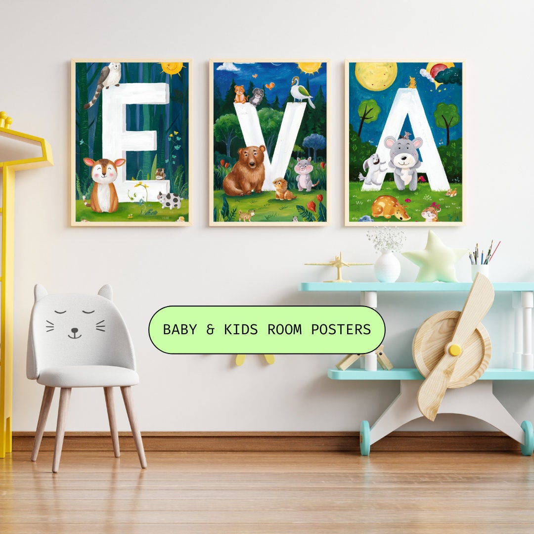 Personalized Baby Name Posters Entire Alphabet Baby Room Letters Kids ...