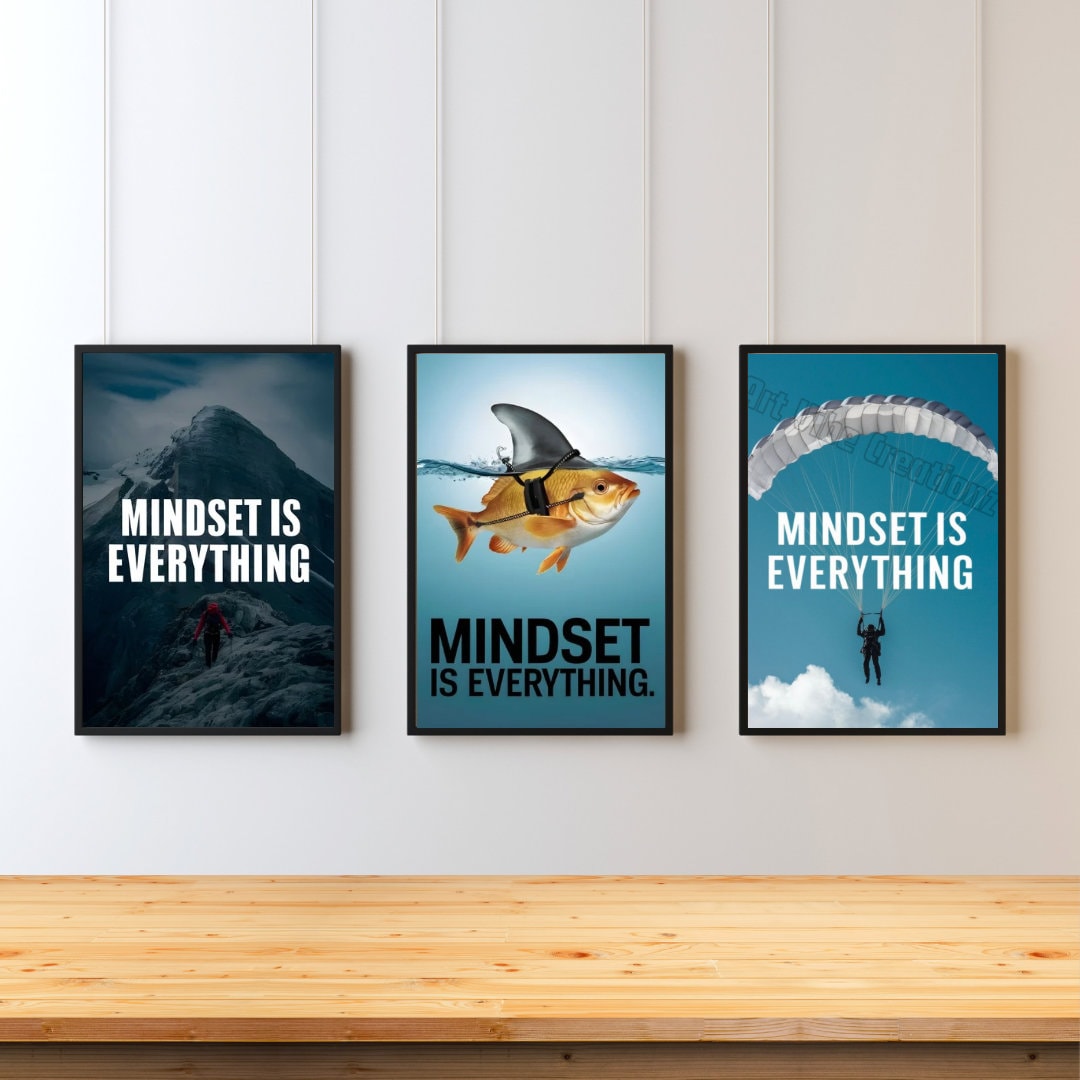 4 Motivational Posters Mindset Prints Mindset Digital Art Mindset is ...