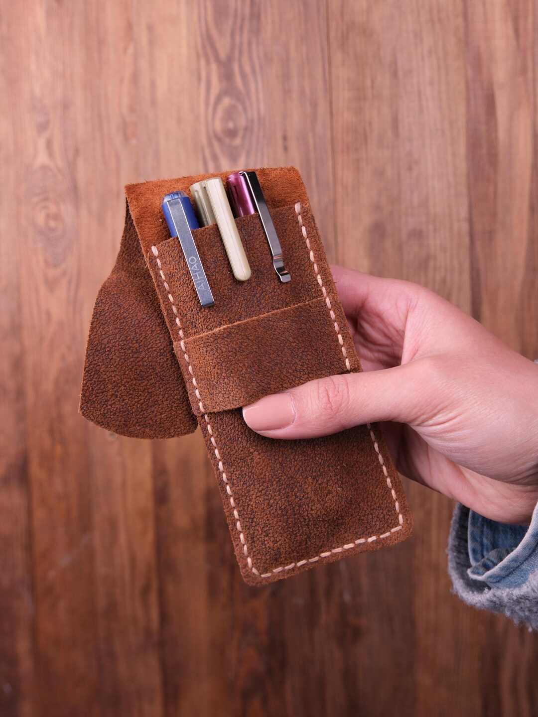 Handcrafted Leather Pen Holder, Pen Pouch, High-quality Pencil Case ...