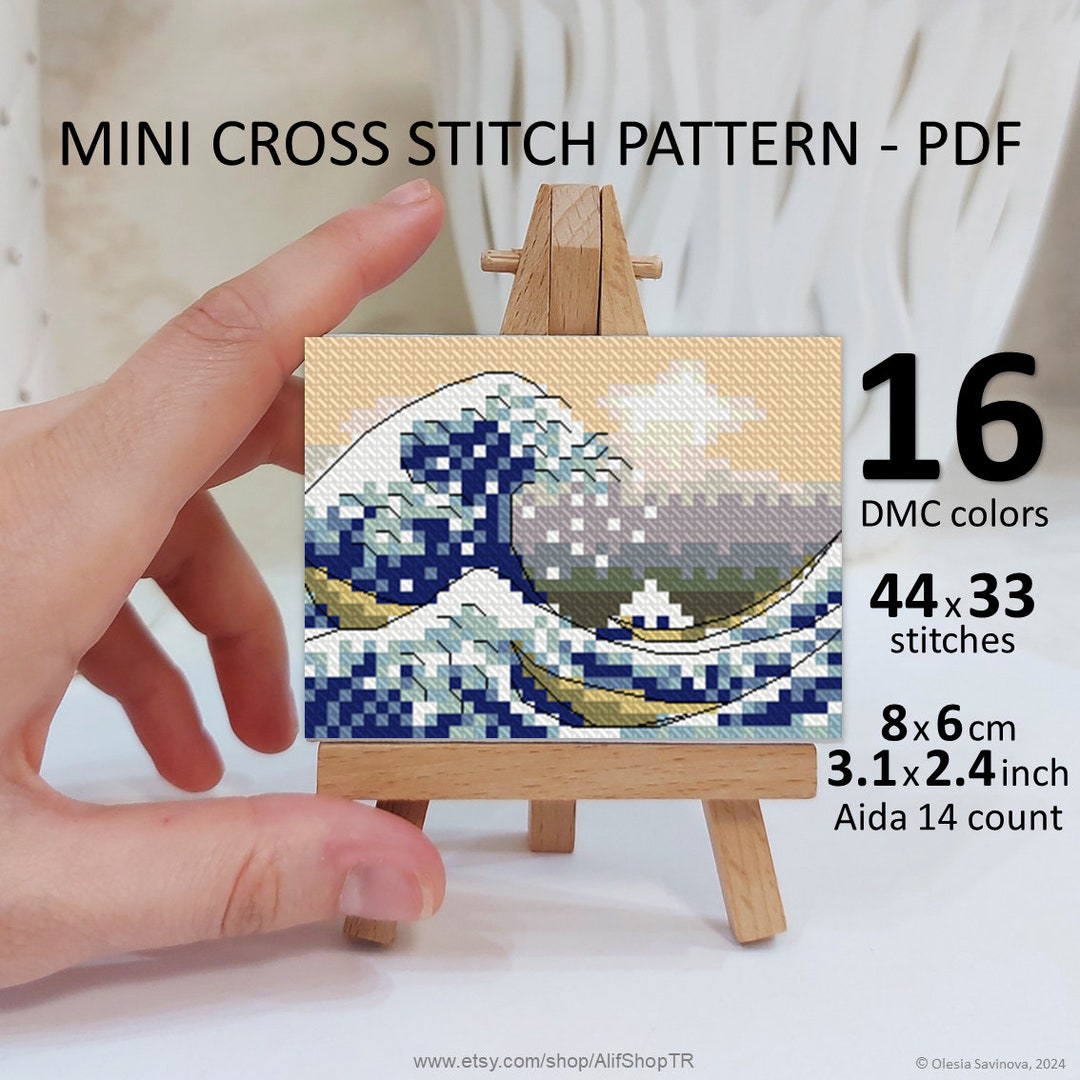 Mini Cross Stitch Pattern Great Wave off Kanagawa Tiny Cross Stitch ...