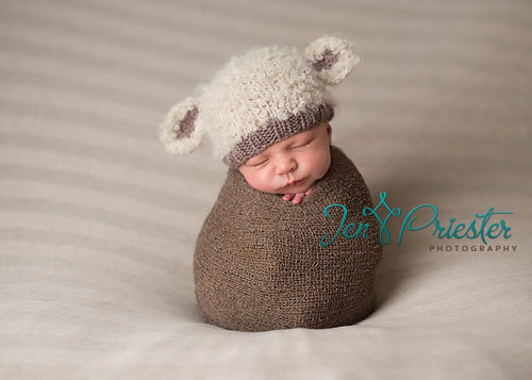 Lamb Baby Hat Hand Knit Curly Hat Newborn Cream Ecru Brown Taupe Boy ...