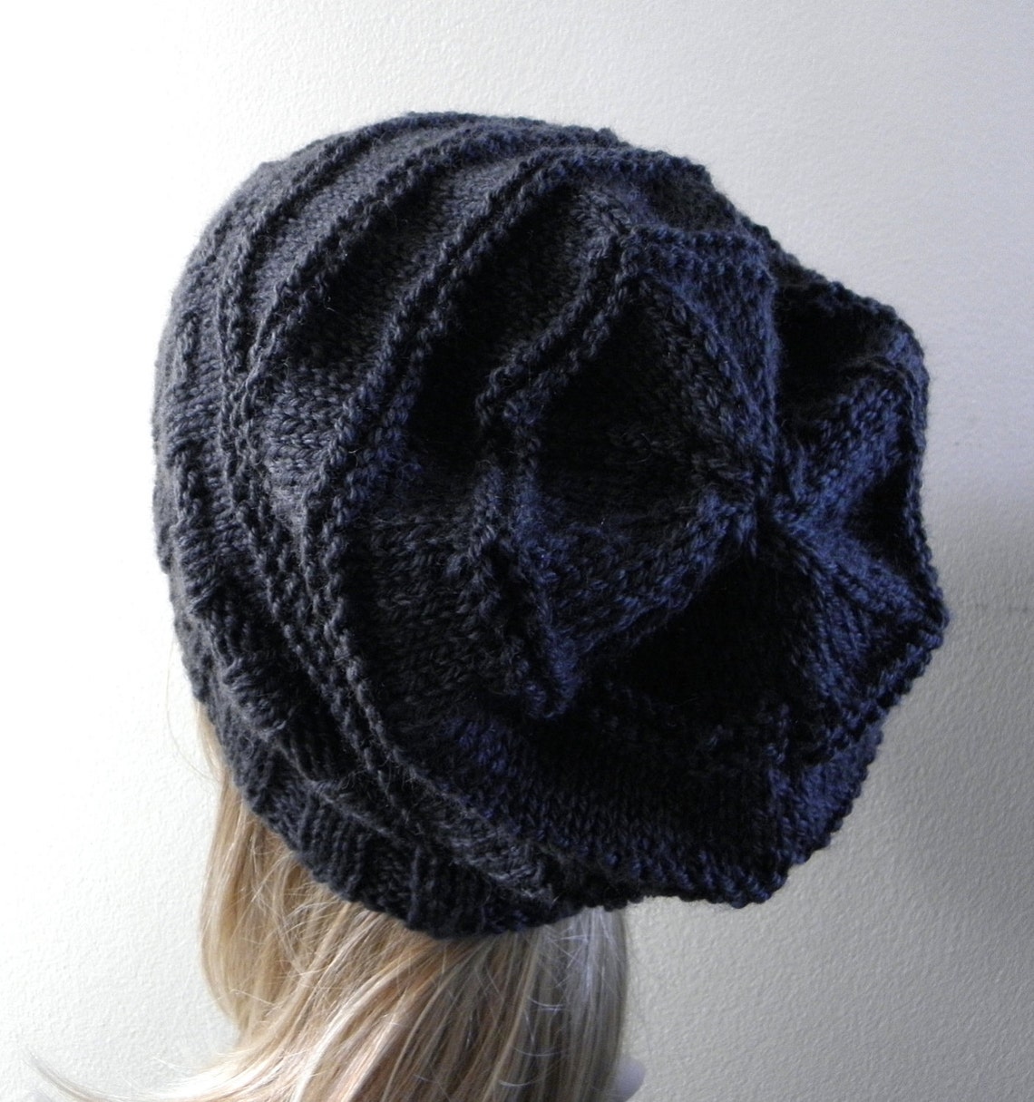 Hand Knit Slouchy Hat Wide Band in Charcoal Grey Dark Gray Australian ...