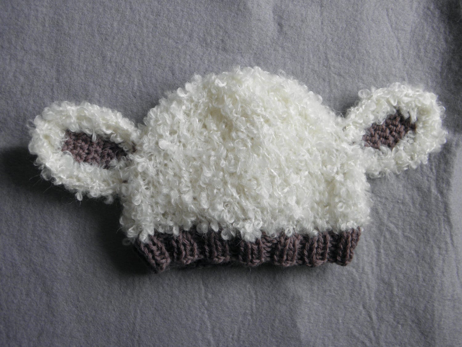 Baby Lamb Hat Newborn Photo Prop Hand Knit Curly Cream Brown Taupe Boy ...