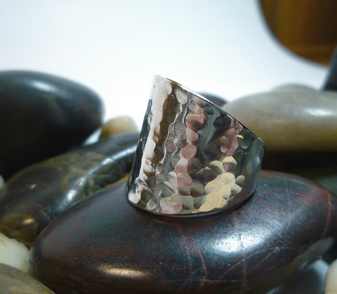 Hammered Chunky Sterling Silver Ring - Etsy