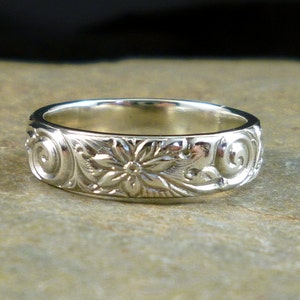 Artisan Sterling Silver Embossed Ring Vintage Pattern - Etsy