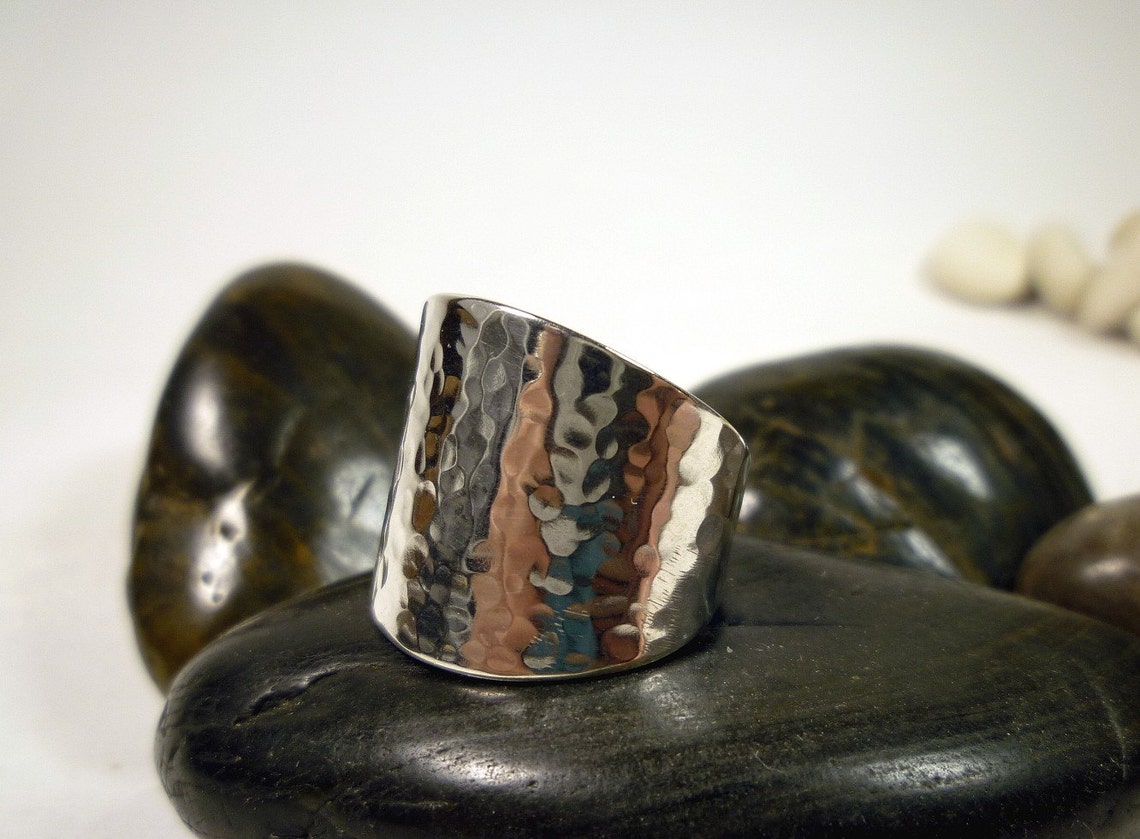 Hammered Chunky Sterling Silver Ring - Etsy