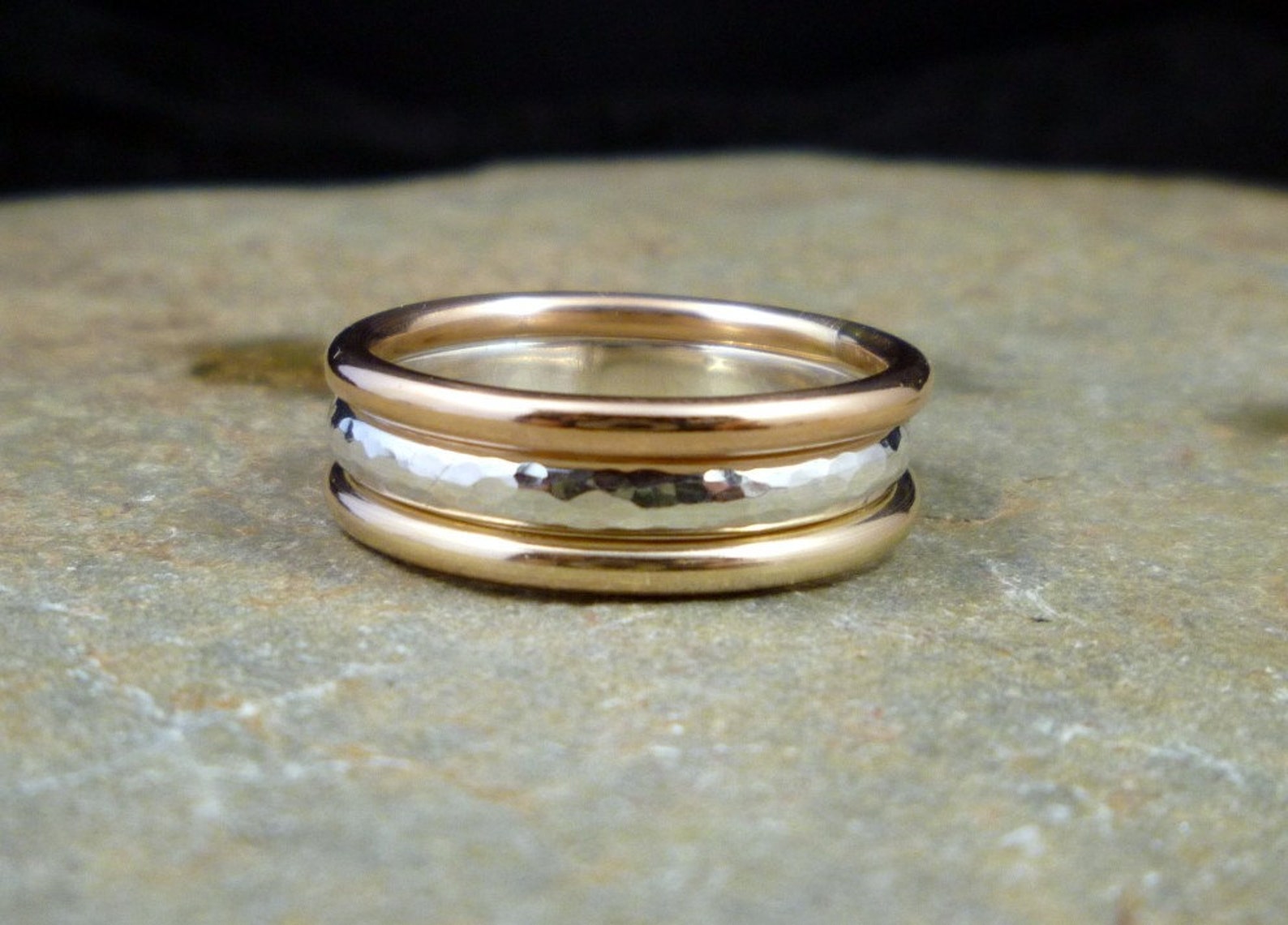 Mixed Metal Ring, Wedding - Sterling Silver - Rose Gold Filled and 14ct ...