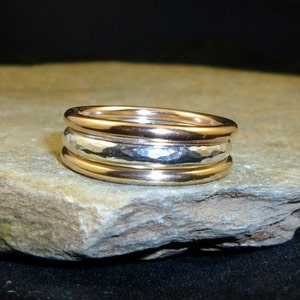 Mixed Metal Ring, Wedding - Sterling Silver - Rose Gold Filled and 14ct ...