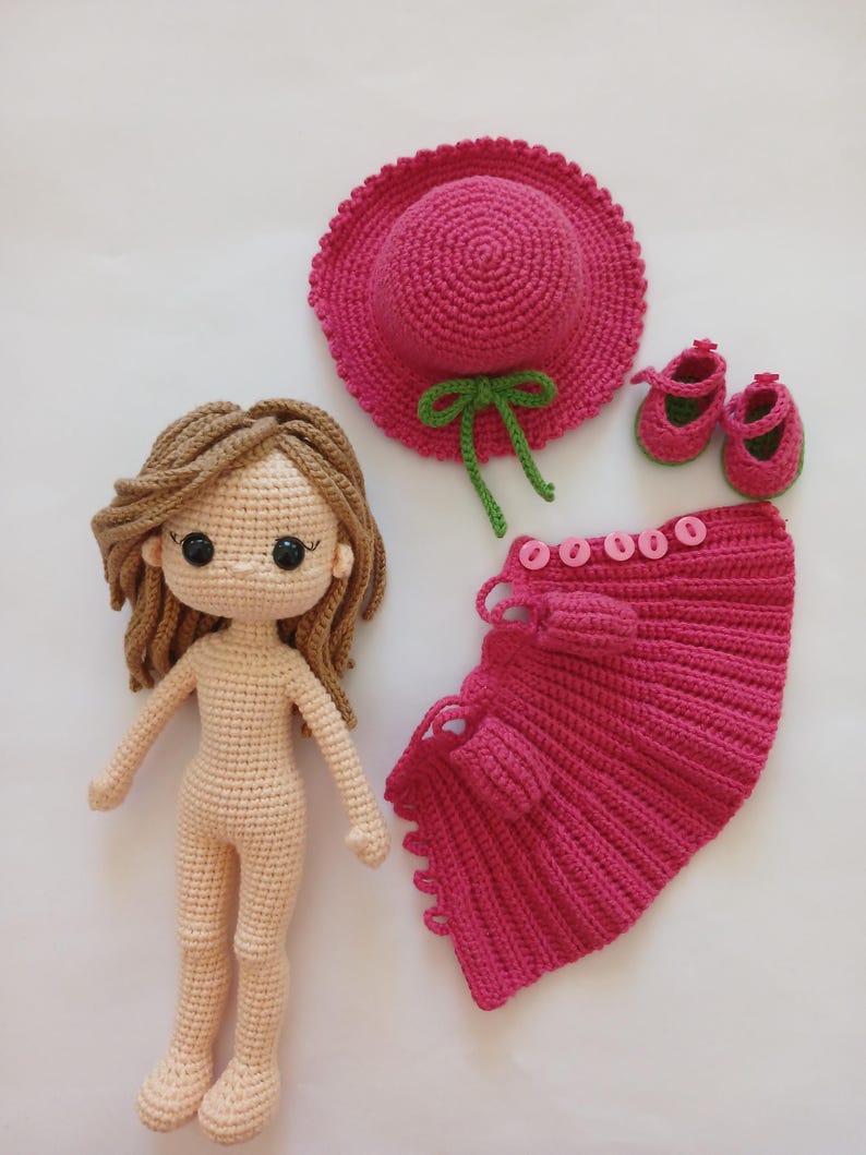 Crochet Doll Pattern: Arya Amigurumi Doll With Fuchsia Hat, Dress (PDF ...