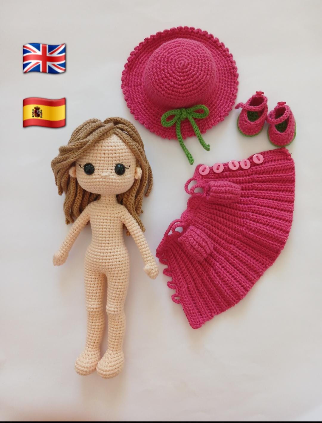Crochet Doll Pattern: Arya Amigurumi Doll With Fuchsia Hat, Dress (PDF ...