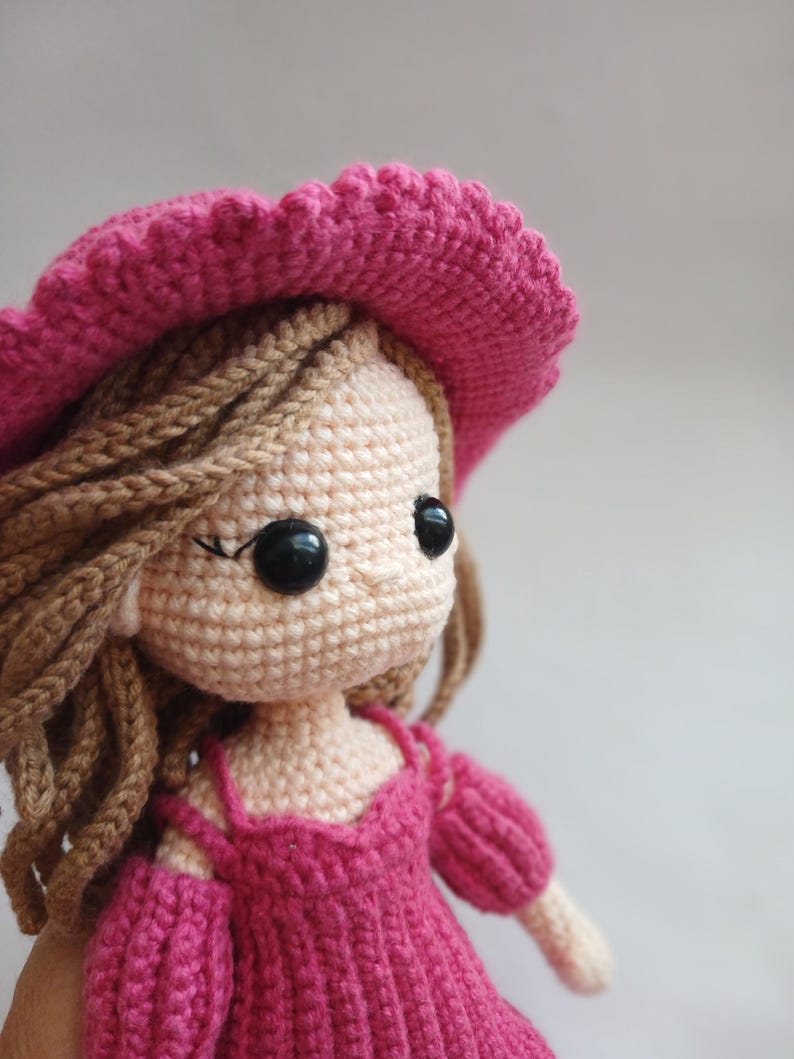Crochet Doll Pattern: Arya Amigurumi Doll With Fuchsia Hat, Dress (PDF ...