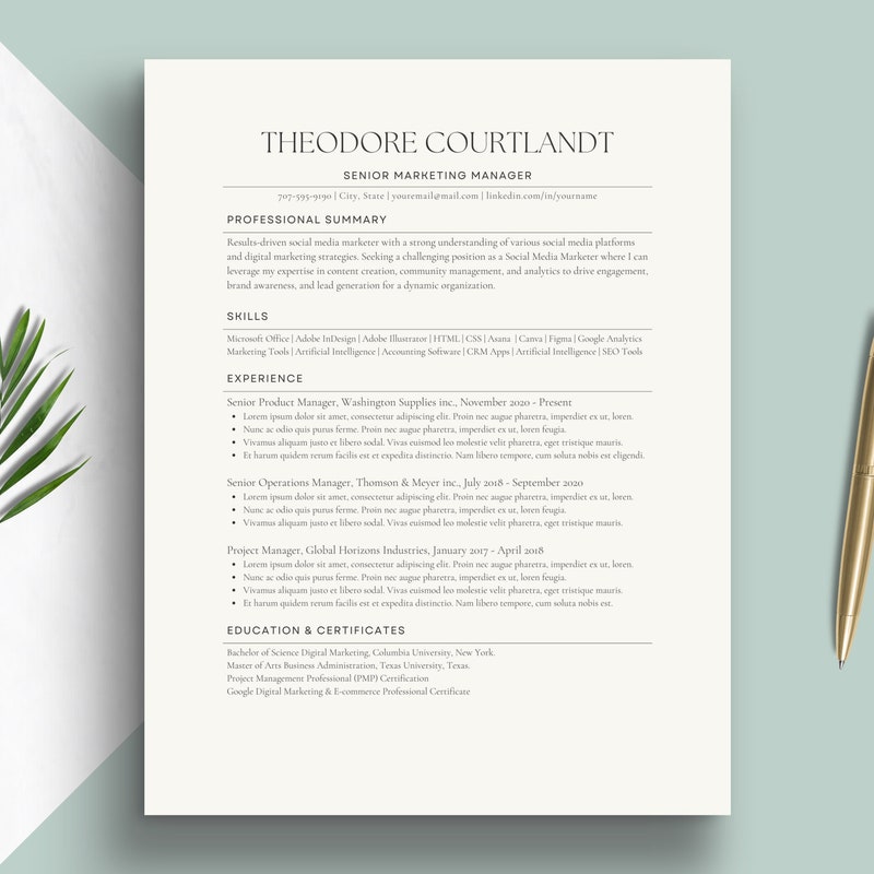 Vintage Resume Template - Etsy