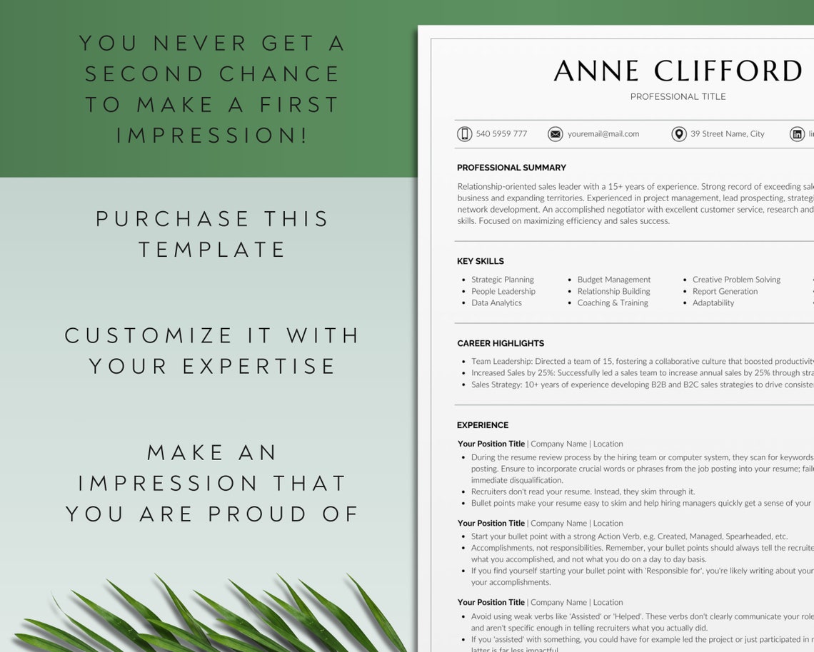 Creative ATS Compliant Resume Template Professional Canva CV Simple ...