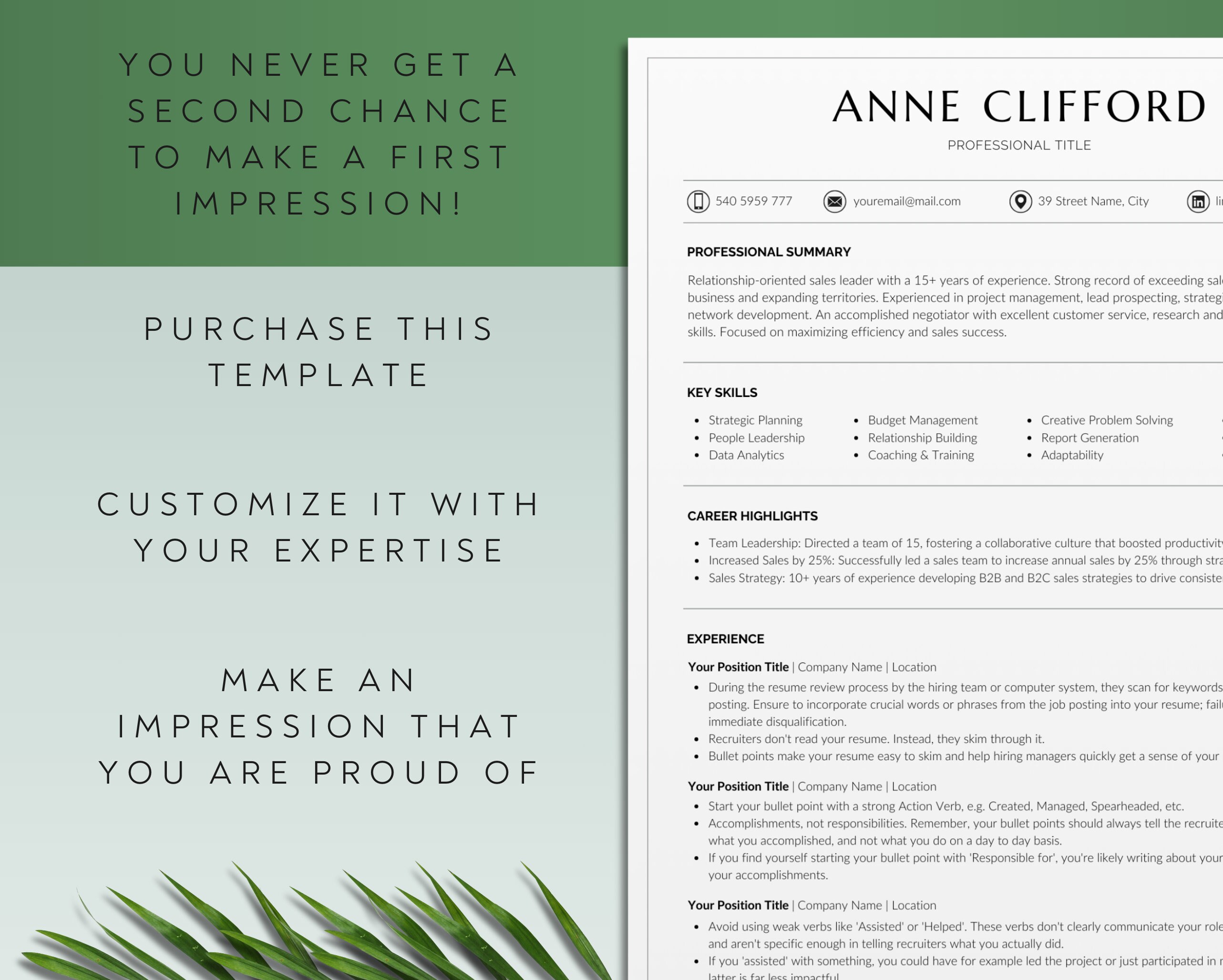 Creative ATS Compliant Resume Template Professional Canva CV Simple ...