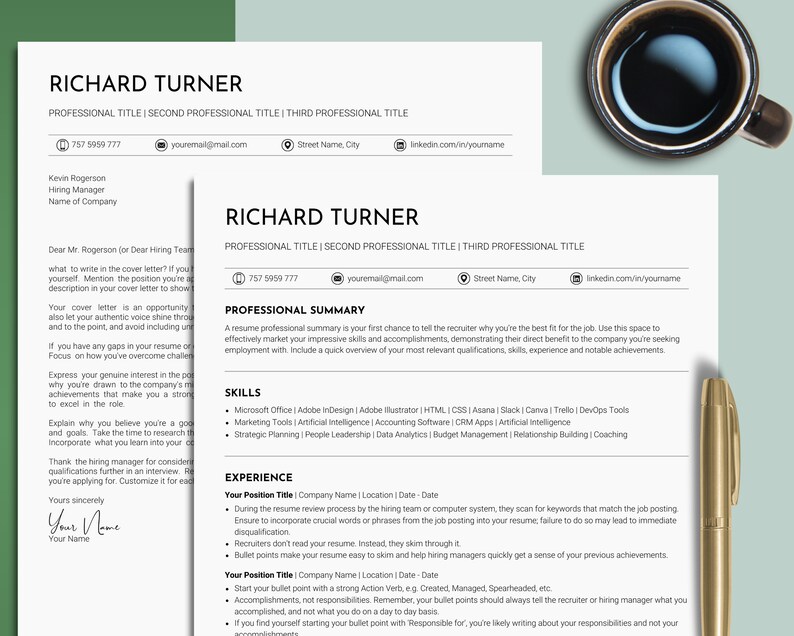 Single Page Resume Template Compact Professional Job Application ...