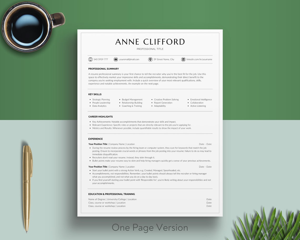 Creative ATS Compliant Resume Template Professional Canva CV Simple ...