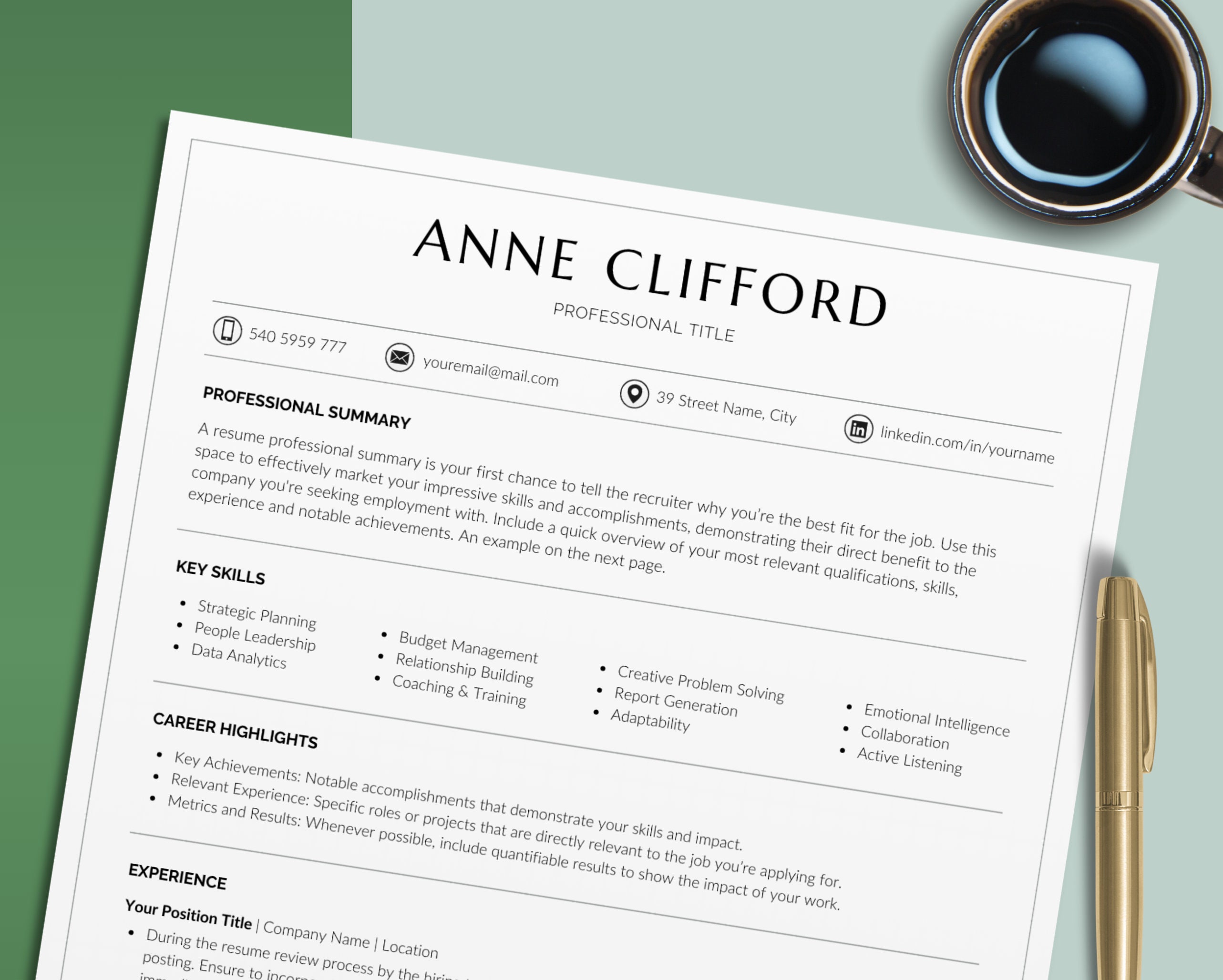 Creative ATS Compliant Resume Template Professional Canva CV Simple ...