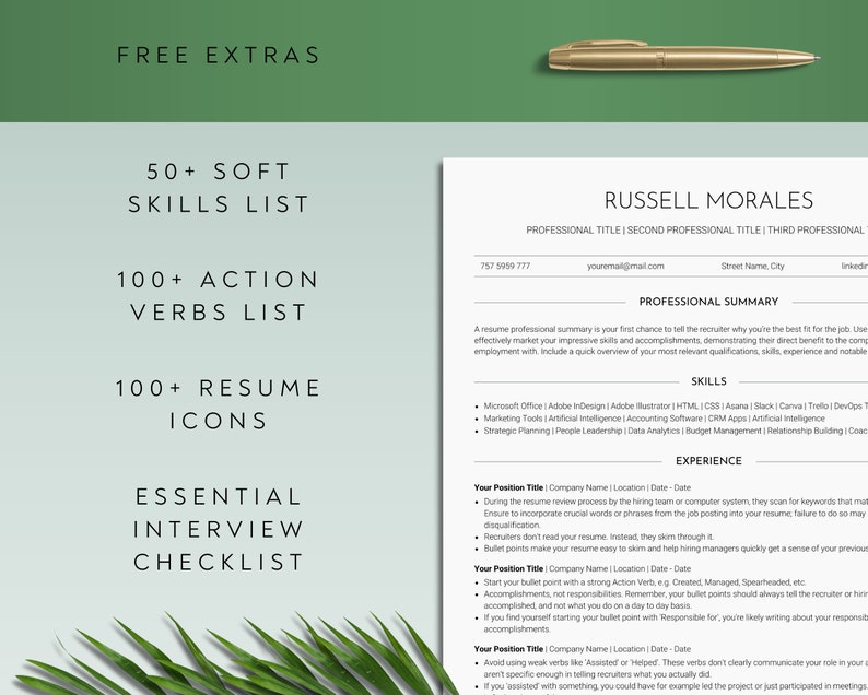 Canva Single Page Resume Template One Column ATS Compliant Compact Job ...