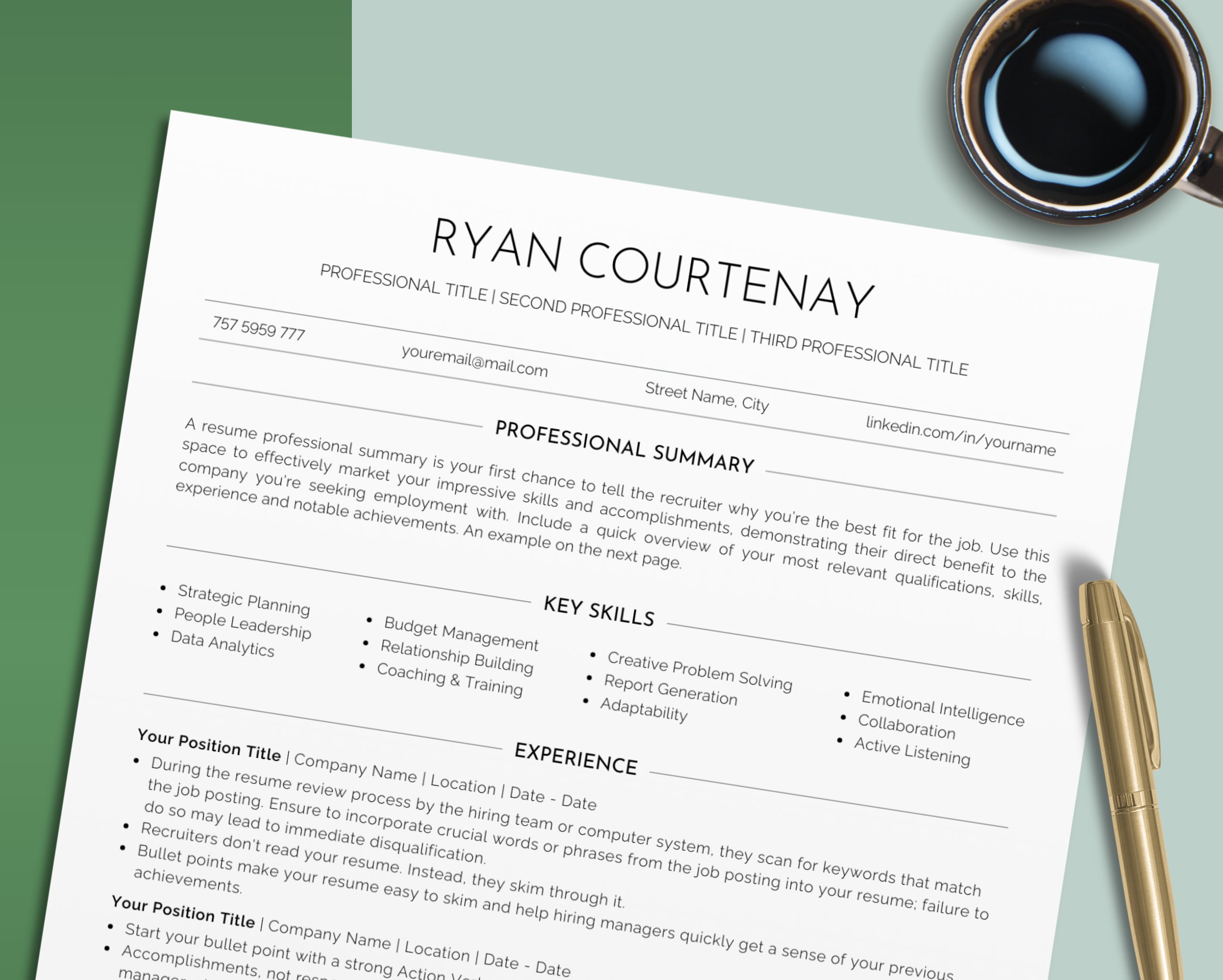 ATS Friendly Resume Template - Professional CV Template With Cover ...