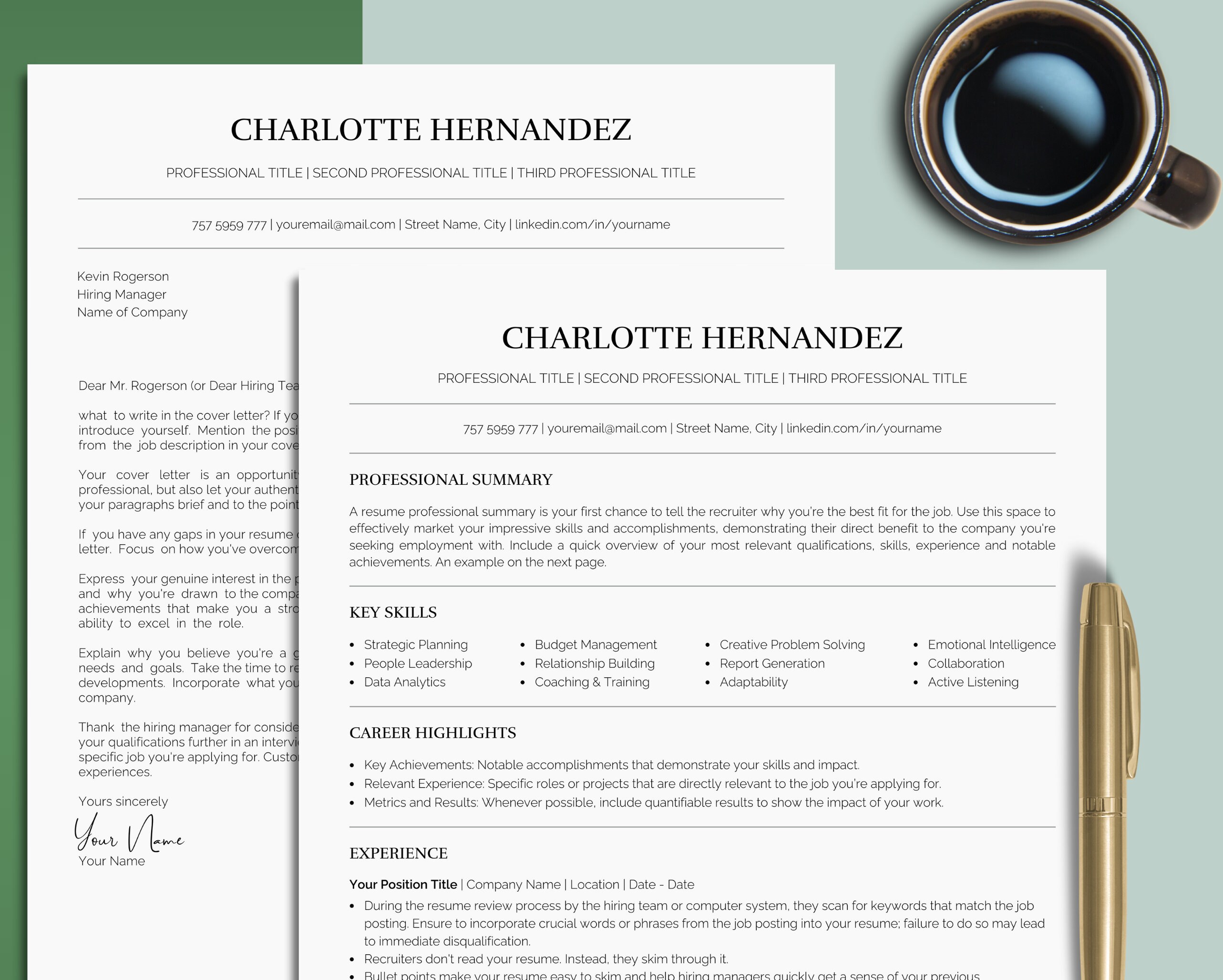 ATS Friendly Resume Template - Creative CV With Cover Letter for Job ...